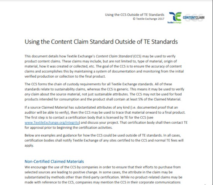 CCS-103 Using the CCS Outside of TE Standards - Textile Exchange