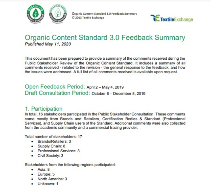 OCS-601 3.0 Consultation Feedback Summary - Textile Exchange