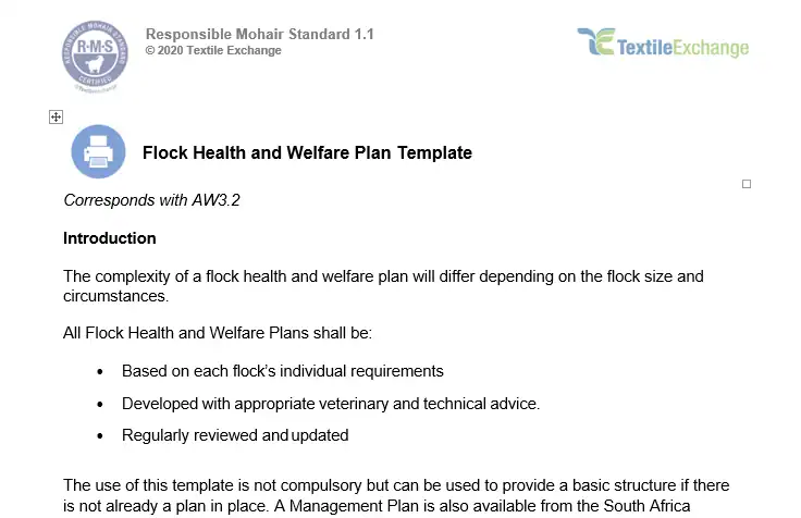 RAF-219b RMS Flock Health and Welfare Plan Template - Textile Exchange
