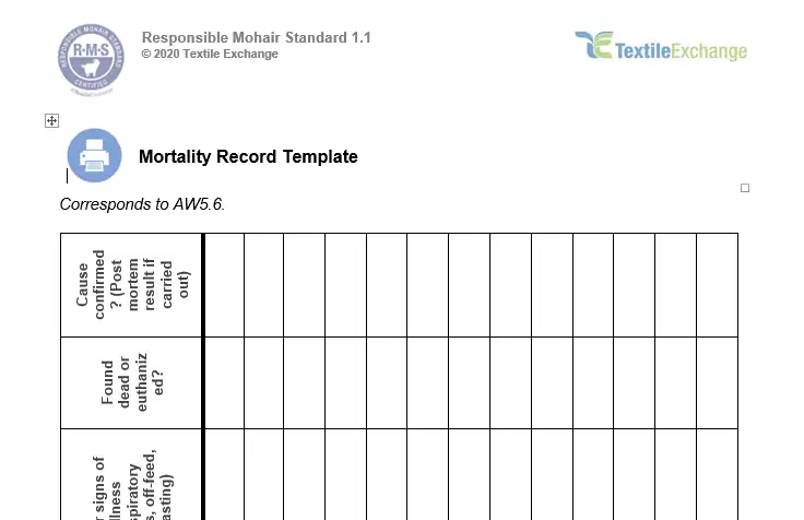 RAF-224b RMS Mortality Record Template - Textile Exchange