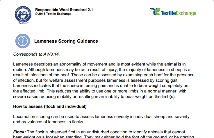 RAF-215a RWS Lameness Scoring Guidance - Textile Exchange