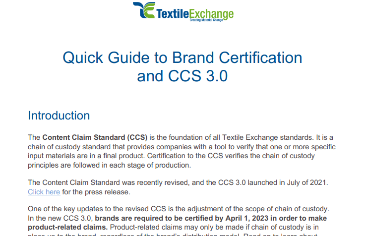 TE-406 Quick Guide to Brand Certification and CCS 3.0 - Textile Exchange