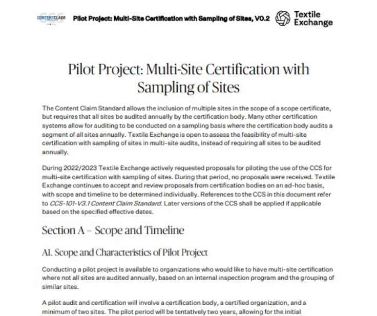 CCS-107 Pilot Project: Multi-Site Certification with Sampling of Sites ...