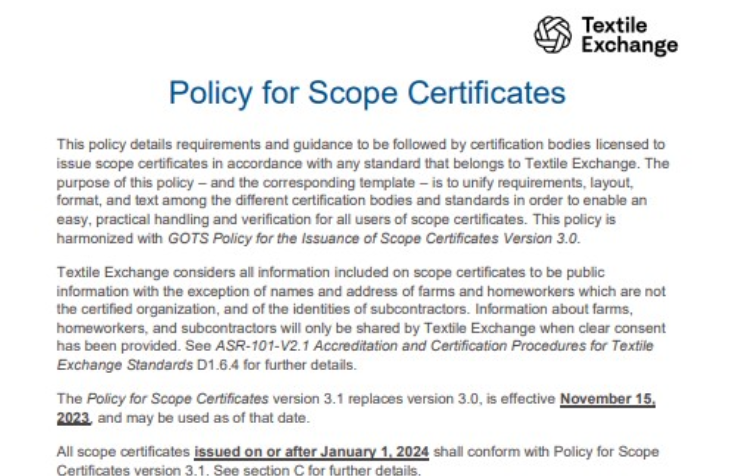 ASR-103 Policy for Scope Certificates - Textile Exchange
