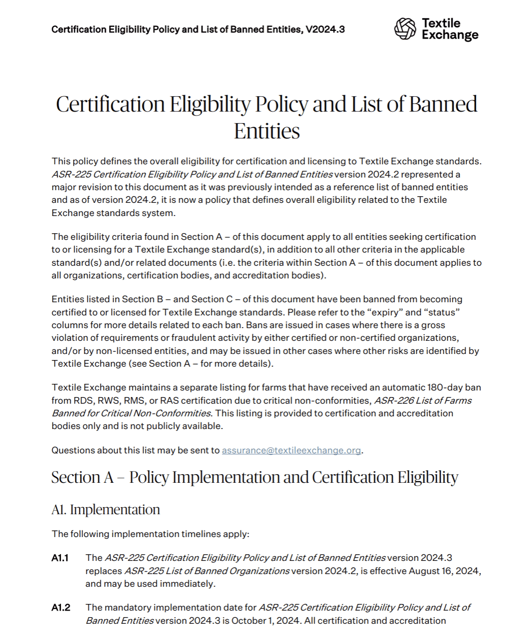 ASR-225 Certification Eligibility Policy and List of Banned Entities ...