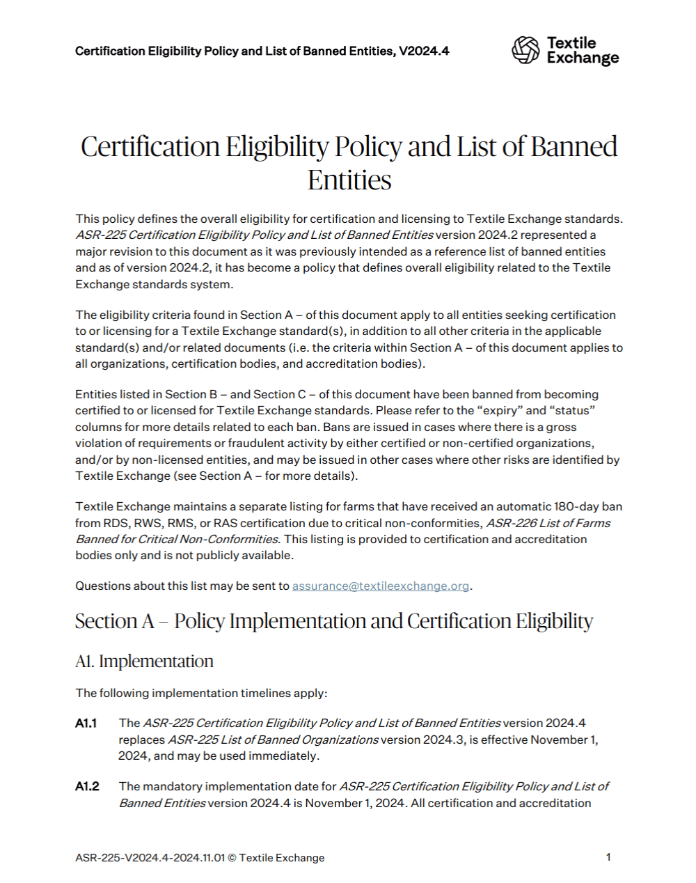 ASR-225 Certification Eligibility Policy and List of Banned Entities ...