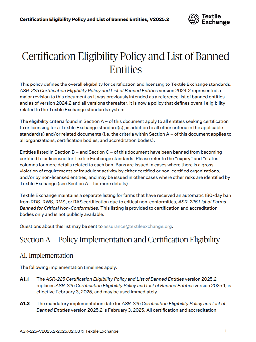 ASR-225 Certification Eligibility Policy and List of Banned Entities ...